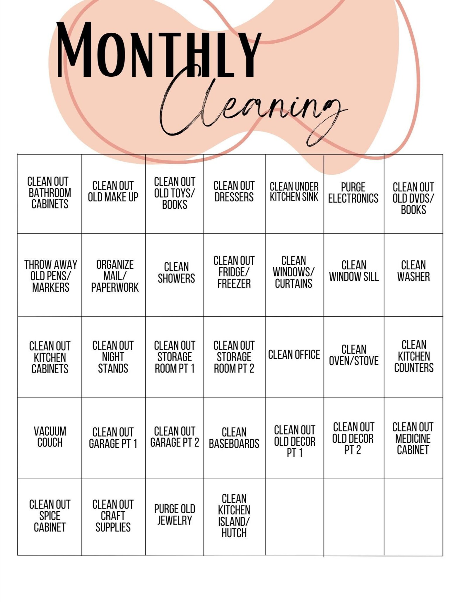 Monthly Cleaning Calendar Rotation- Printable Digital Download - Etsy