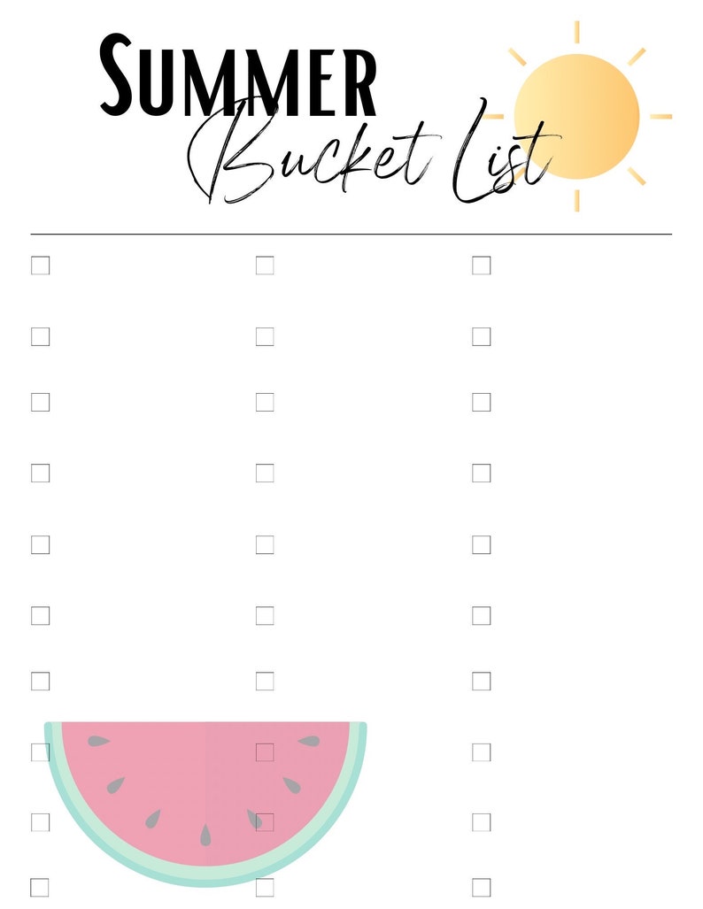 Summer Bucket List- Instant Download- PDF - Etsy