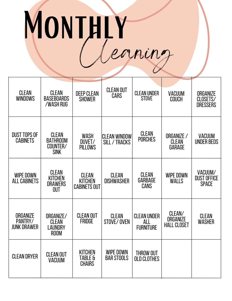 Monthly Cleaning Calendar Rotation- Printable Digital Download - Etsy