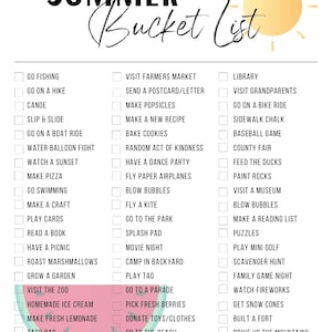 Summer Bucket List- Instant Download- PDF - Etsy
