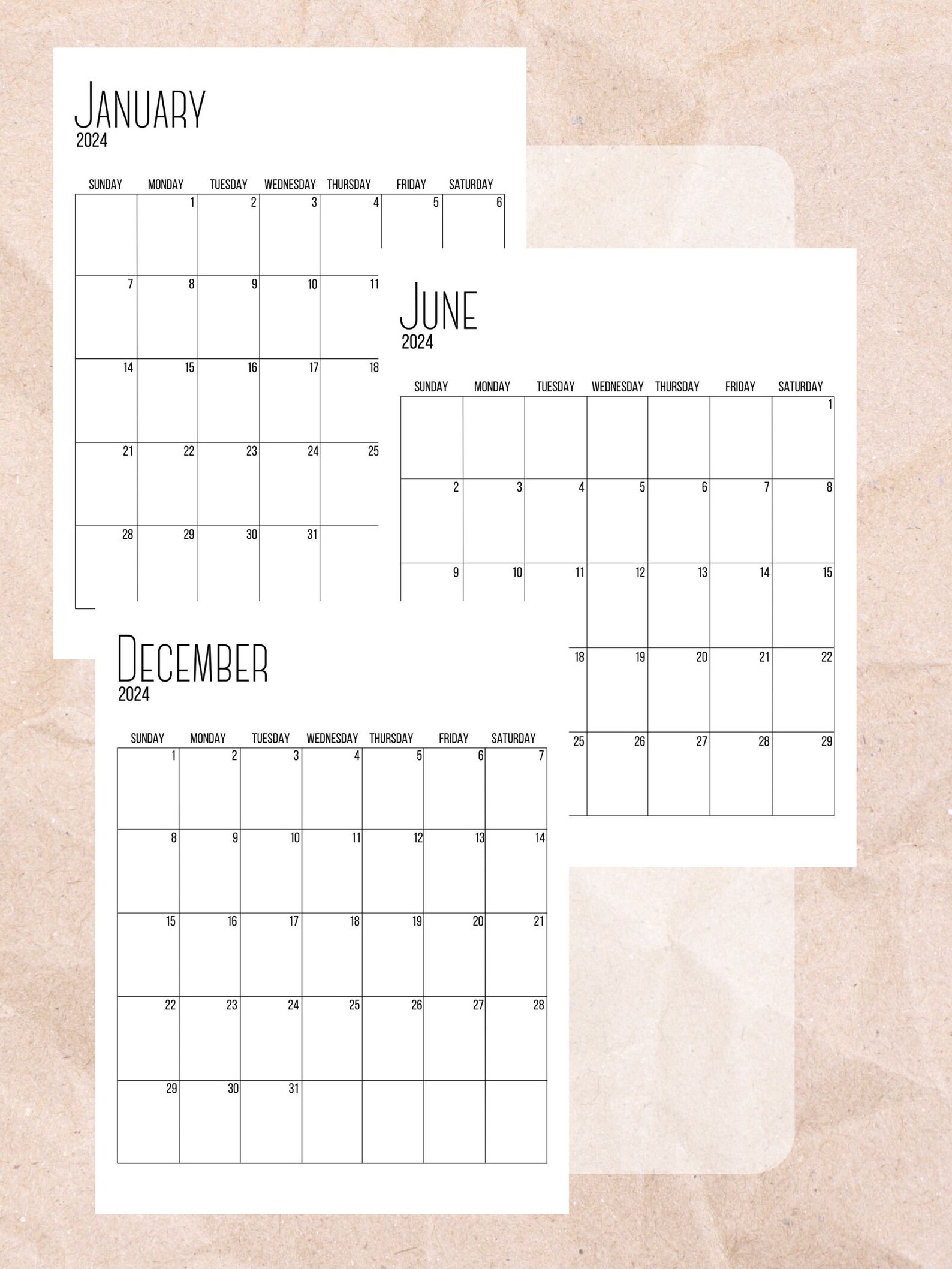 2024 Calendar Printable Download PDF - Etsy