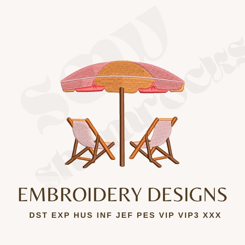 Beach Chair and Umbrella - Italian Summer - 4 Sizes Embroidery Design ...