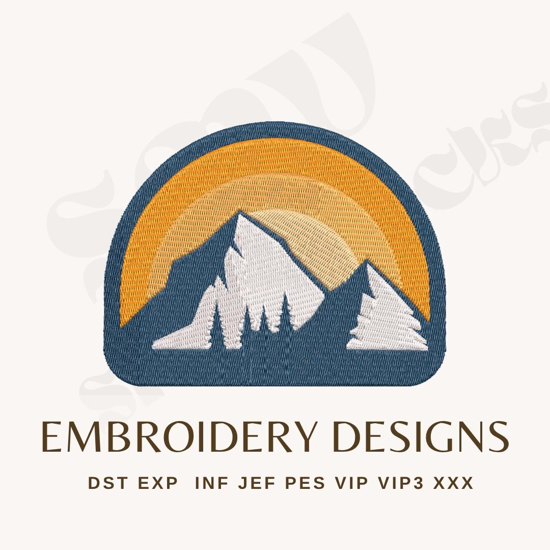 Hiking Mountain Sunrise Embroidery Design: Camping Outdoors (4 Sizes ...
