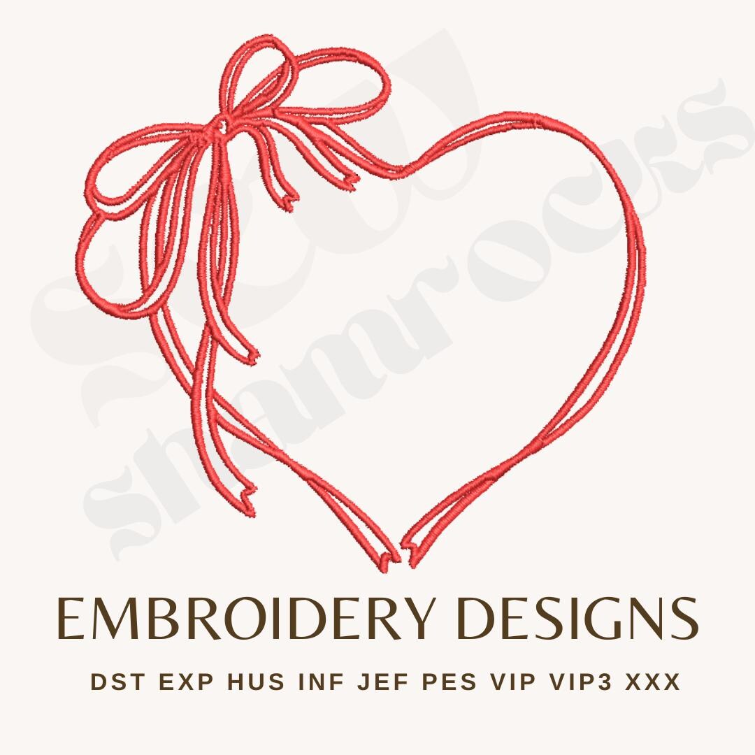 Heart Ribbon Wreath Embroidery File - Machine Embroidery PES File ...