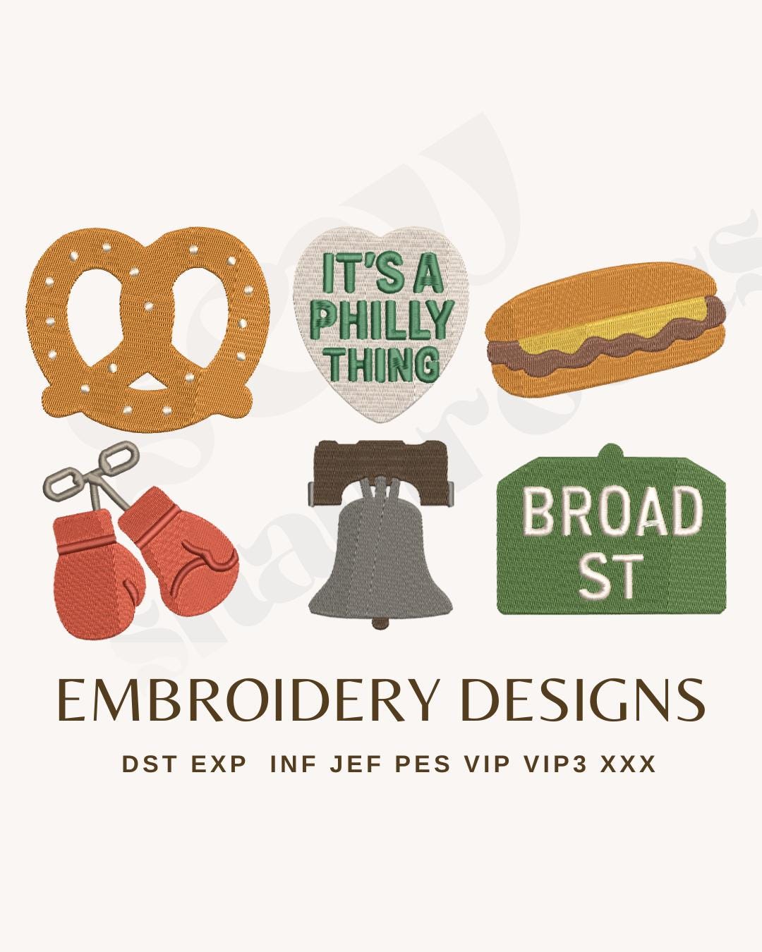 Philly Icons Embroidery Design: Liberty Bell, Cheesesteak, Boxing ...