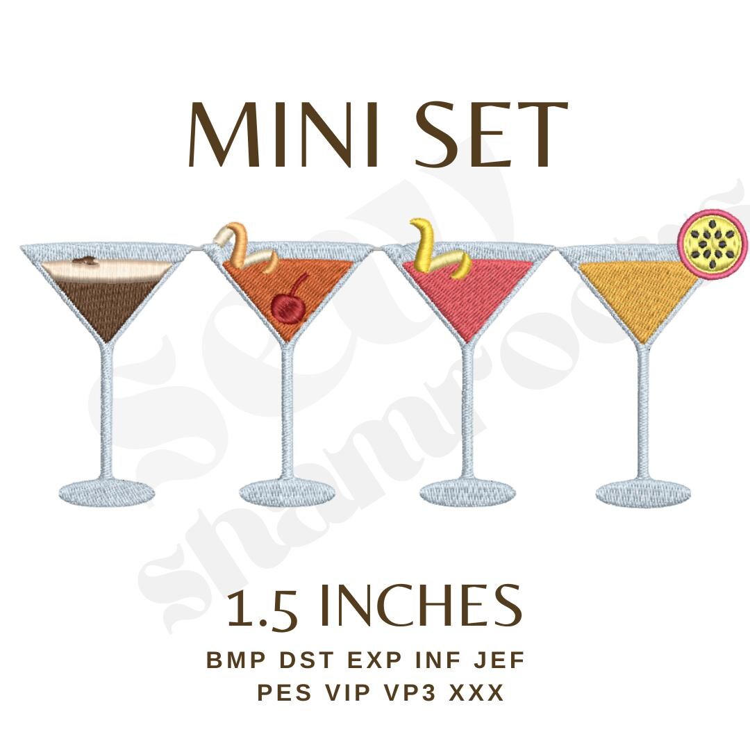 MINI MARTINI SERIES Embroidery File 1.5 Inches Espresso Martini, Cosmo ...