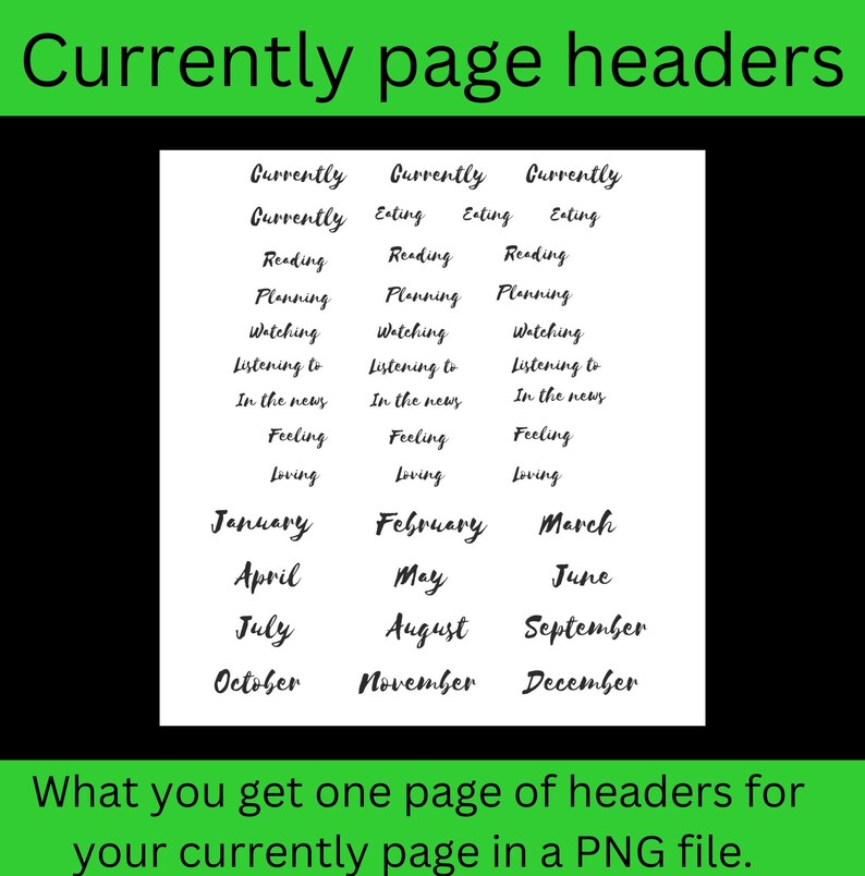 Currently Page Stickers, Planner Header Stickers, Printable Stickers ...
