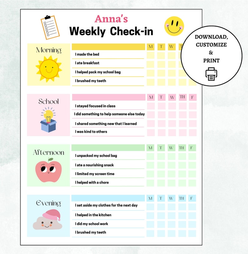 Kids Daily Checklist - ADHD Planner - Routine Checklist - Printable ...