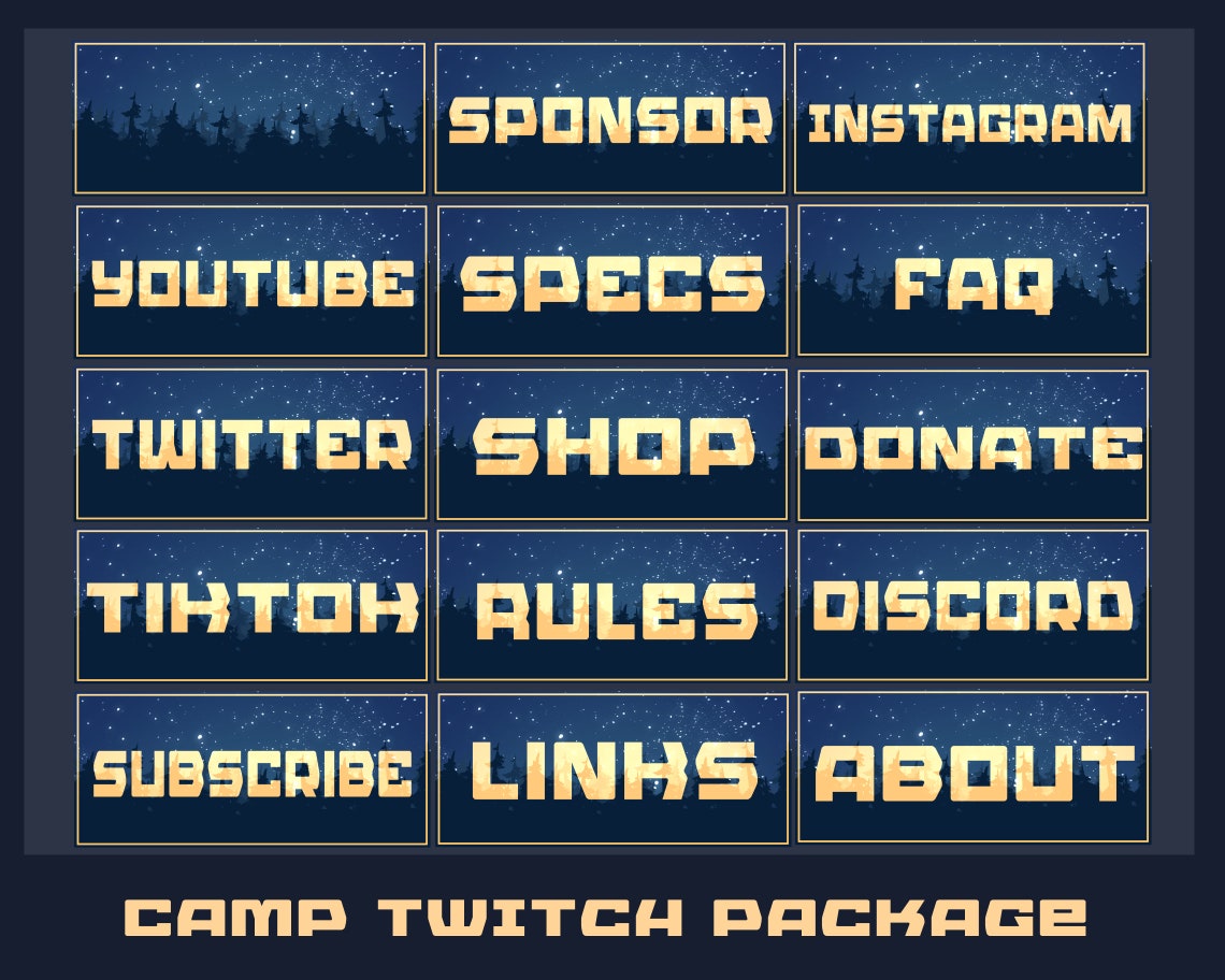 Camp Night Twitch Package Animated Screens, Sub Bit Emote Twitch Badges ...
