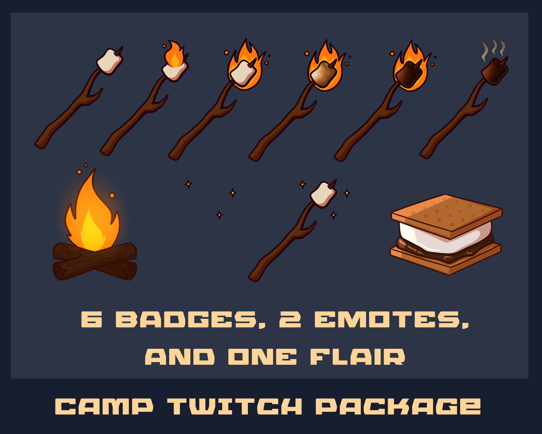 Camp Night Twitch Package Animated Screens, Sub Bit Emote Twitch Badges ...