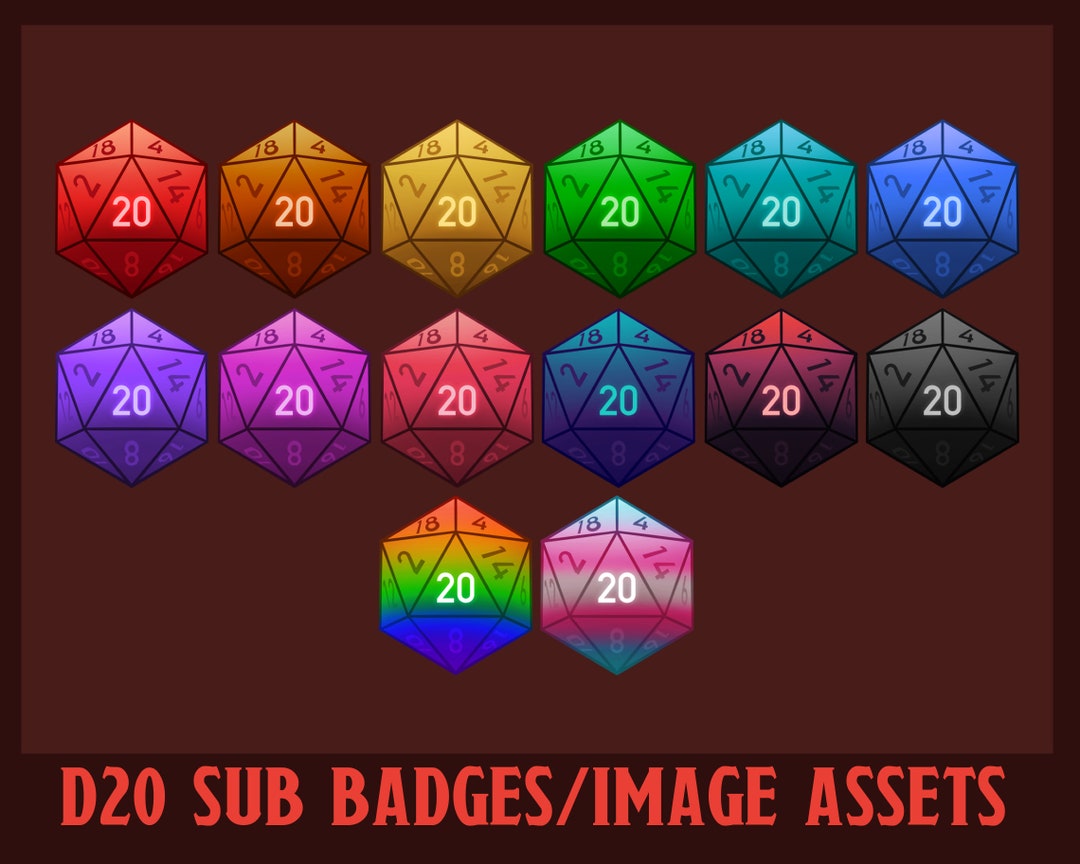 D20 Twitch Sub Badges; Image Assets; Emotes; Channel Point or Bit Badge ...