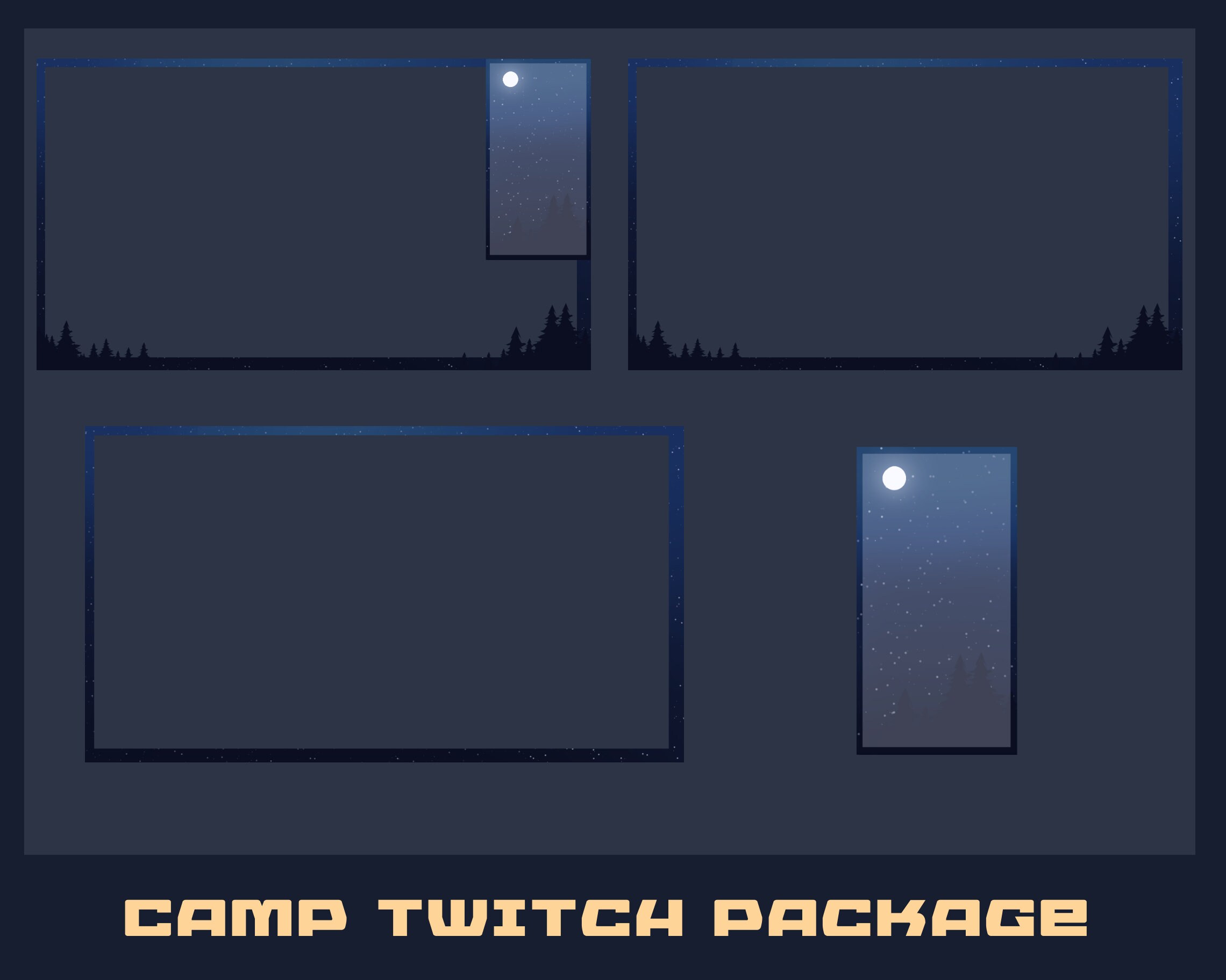 Camp Night Twitch Package Animated Screens, Sub Bit Emote Twitch Badges ...
