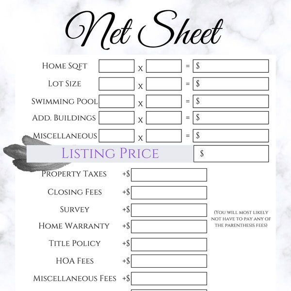Net Proceeds Sheet - Etsy