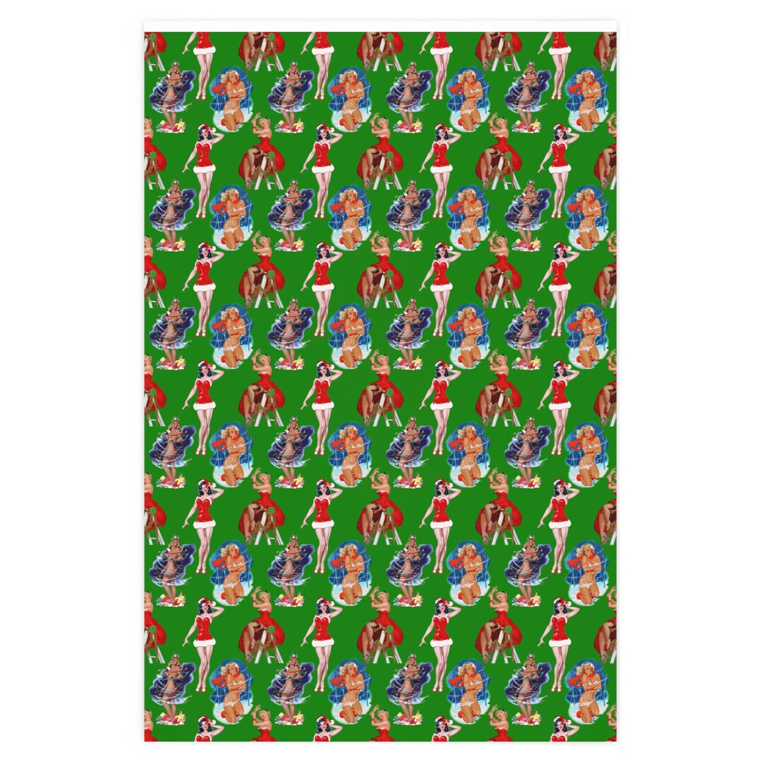 Christmas Pin-ups Wrapping Paper Green - Etsy