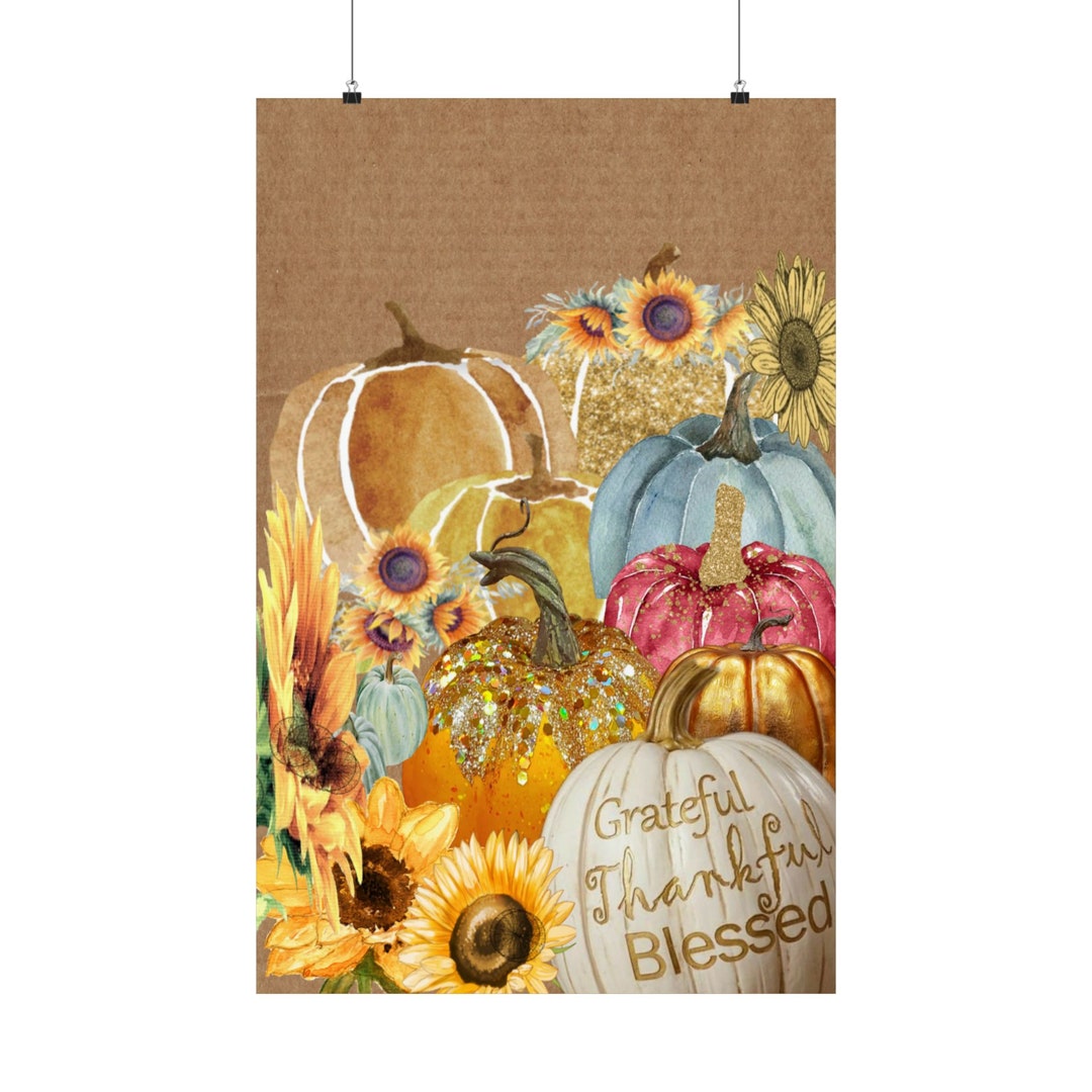 Vertical Poster, Grateful Thankful Blessed Print, Home Wall Decor ...
