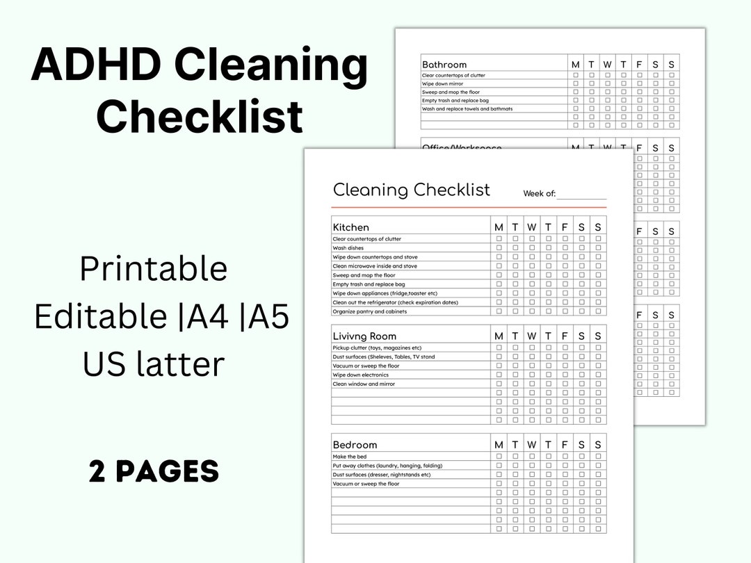 How To Clean Your Room ADHD Cleaning Checklist Template - Editable In ...