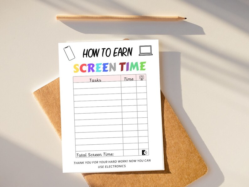 Screen Time Chart Checklist Editable Screen Time Chore Chart - Etsy