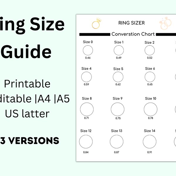 Editable Ring Size Chart - Etsy