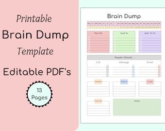 EDITABLE Brain Dump Template BUNDLE to Do List Printable - Etsy