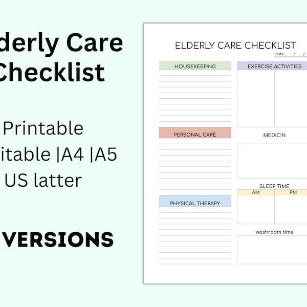 Caregiver Checklist Editable - Etsy