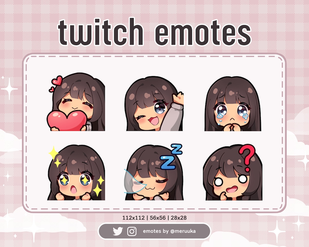Twitch Emotes / Cute Chibi Girl / Brown Hair With Bangs / Blue Eyes ...
