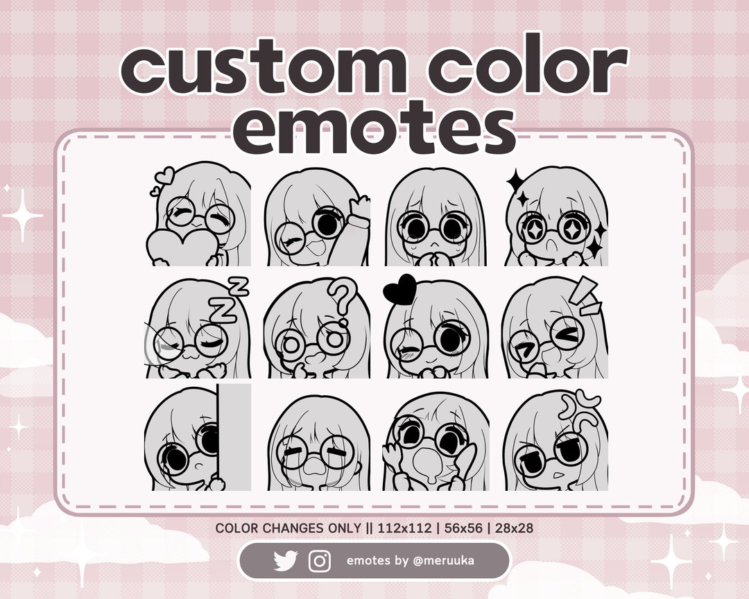 Custom Color Twitch Emotes With Glasses/ Custom Colour / Cute Chibi ...