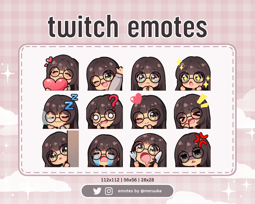 Twitch Emotes / Cute Chibi Girl / Brown Hair With Bangs and Glasses ...