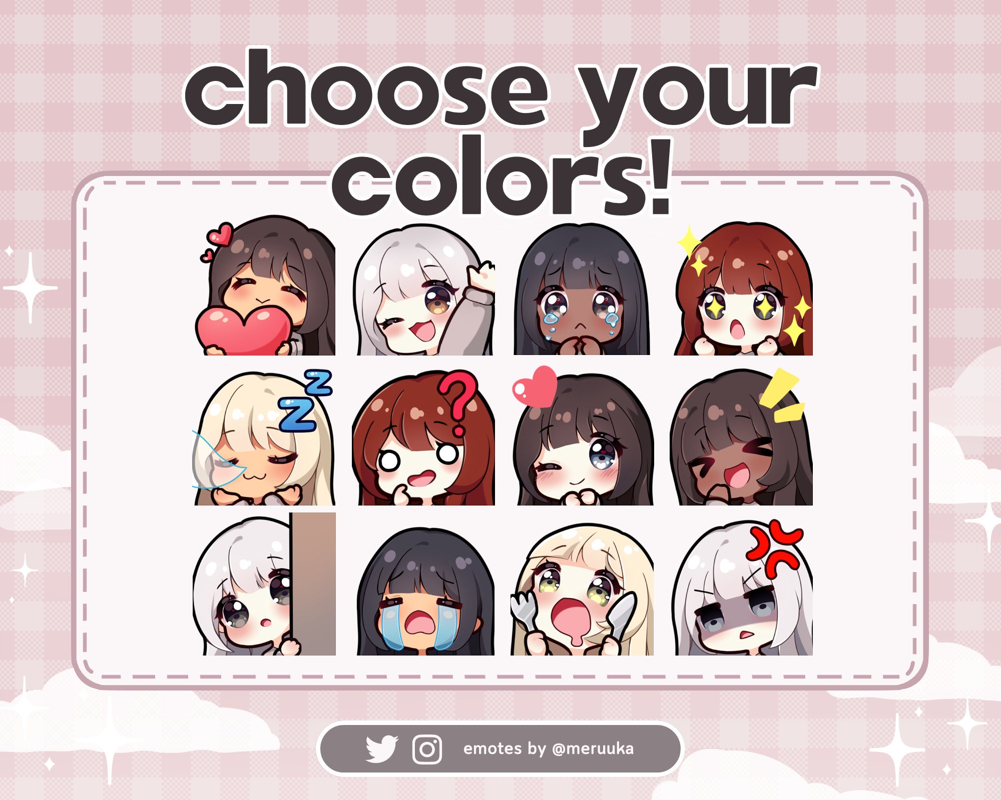 Custom Color Twitch Emotes / Custom Colour / Cute Chibi Girl / Premade ...