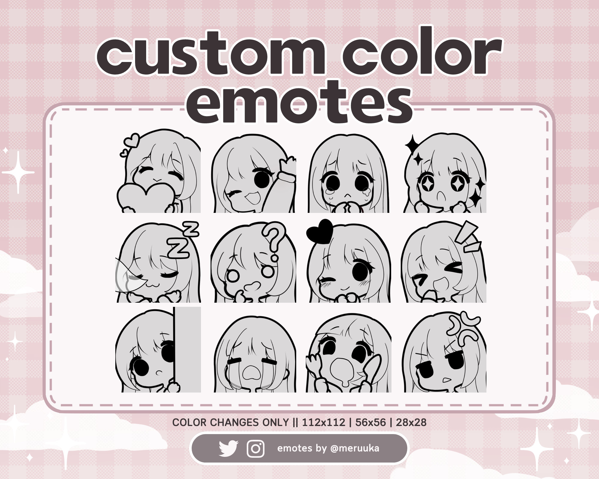 Custom Color Twitch Emotes / Custom Colour / Cute Chibi Girl / Premade ...
