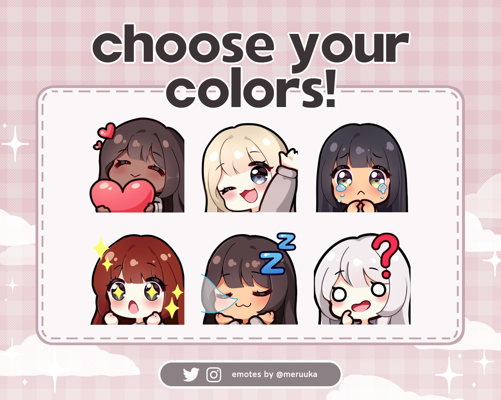 Custom Color Twitch Emotes / Custom Colour / Cute Chibi Girl / Premade ...