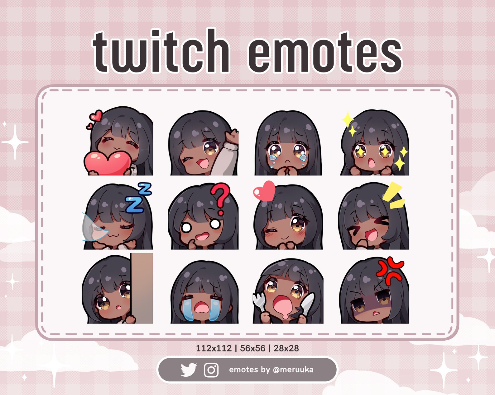 Twitch Emotes / Cute Chibi Girl / Black Hair With Bangs / Brown Eyes ...