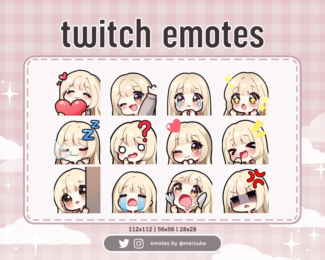 Twitch Emotes / Cute Chibi Girl / Blonde Hair With Bangs / Brown Eyes ...