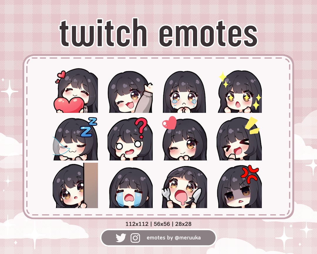 Twitch Emotes / Cute Chibi Girl / Black Hair With Bangs / Brown Eyes ...