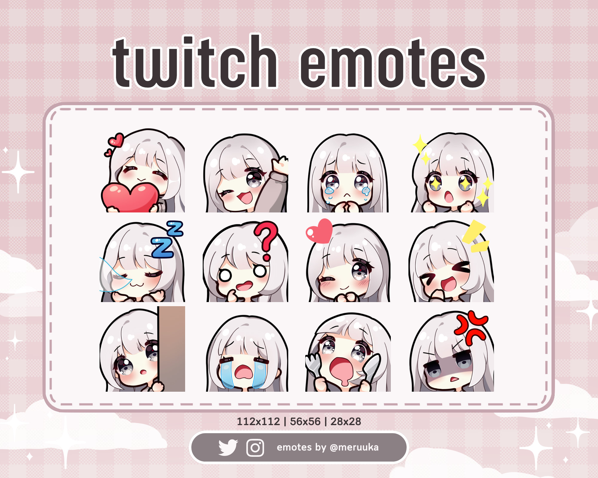 Twitch Emotes / Cute Chibi Girl / Silver Hair With Bangs / Grey Eyes ...