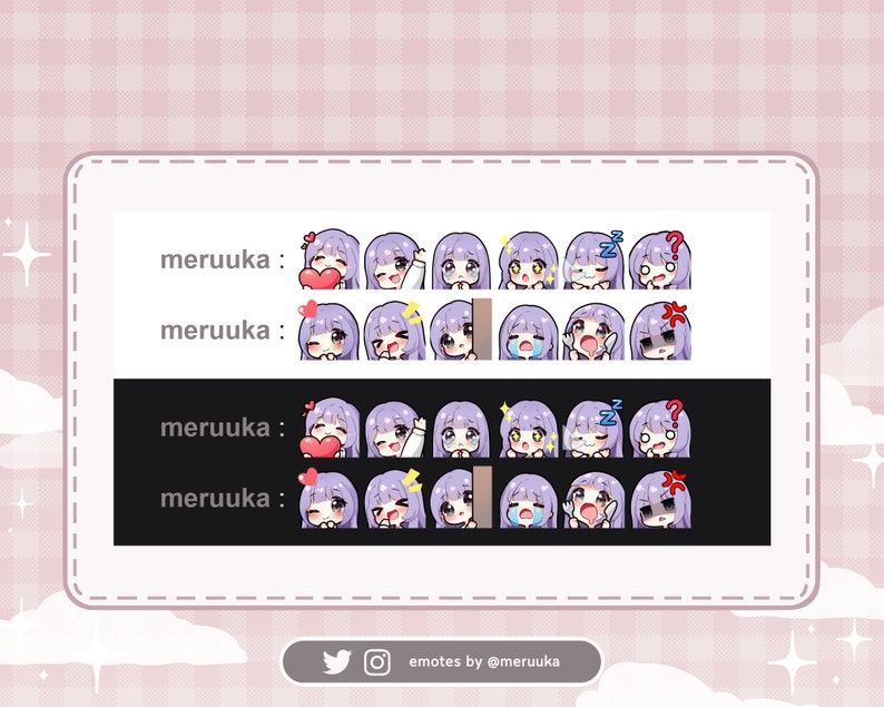 Twitch Emotes / Cute Chibi Girl / Purple Hair With Bangs / Black Eyes ...