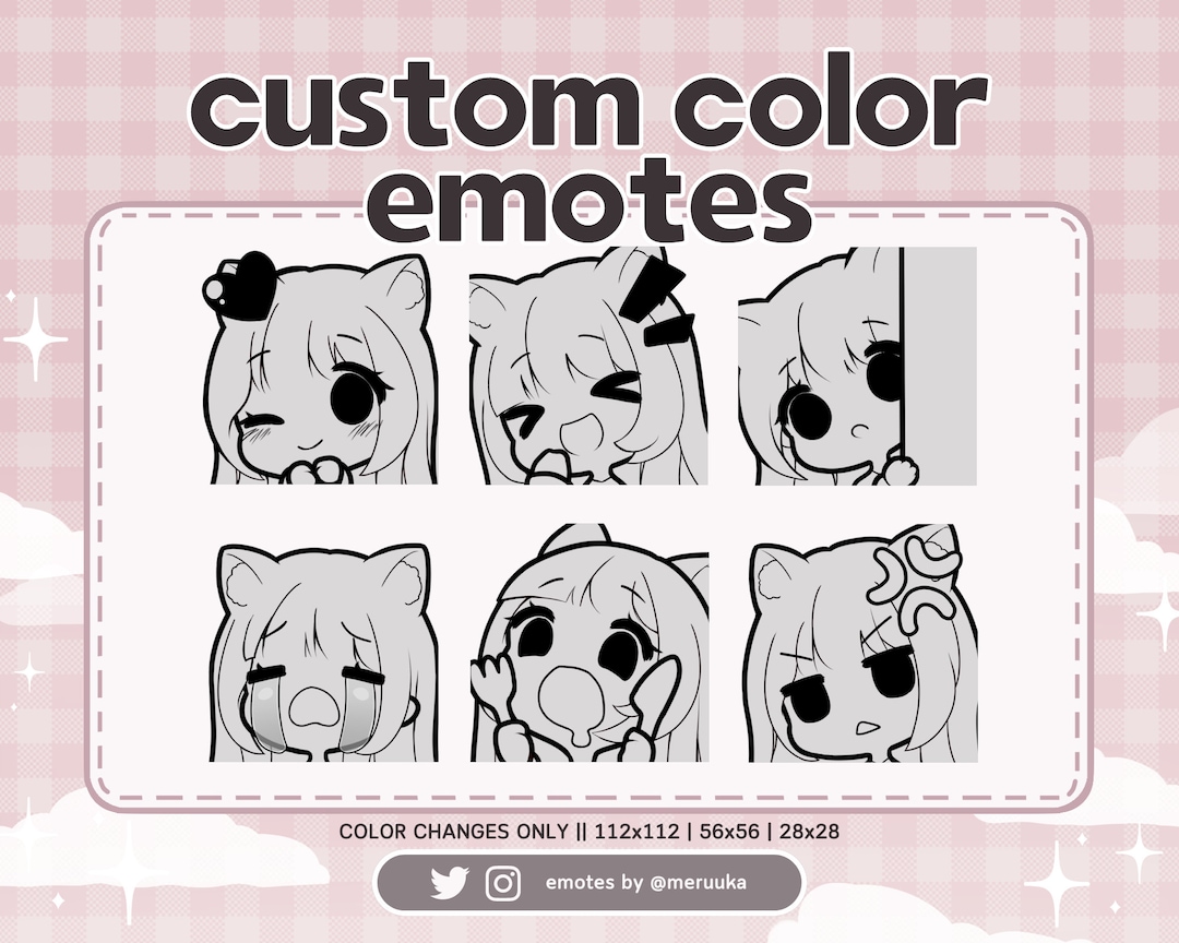 Custom Color Twitch Emotes With Cat Ears / Custom Colour / Cute Chibi ...