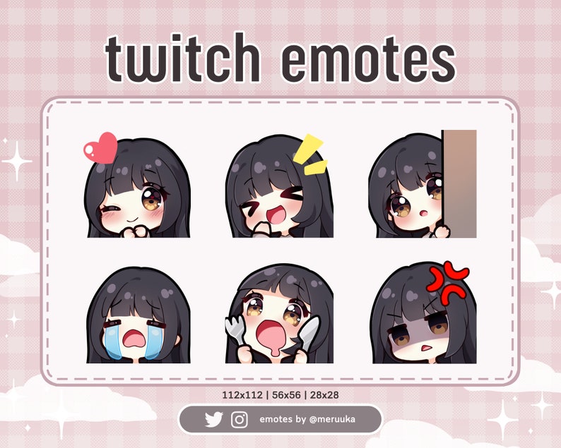 Twitch Emotes / Cute Chibi Girl / Black Hair with Bangs / Brown Eyes ...
