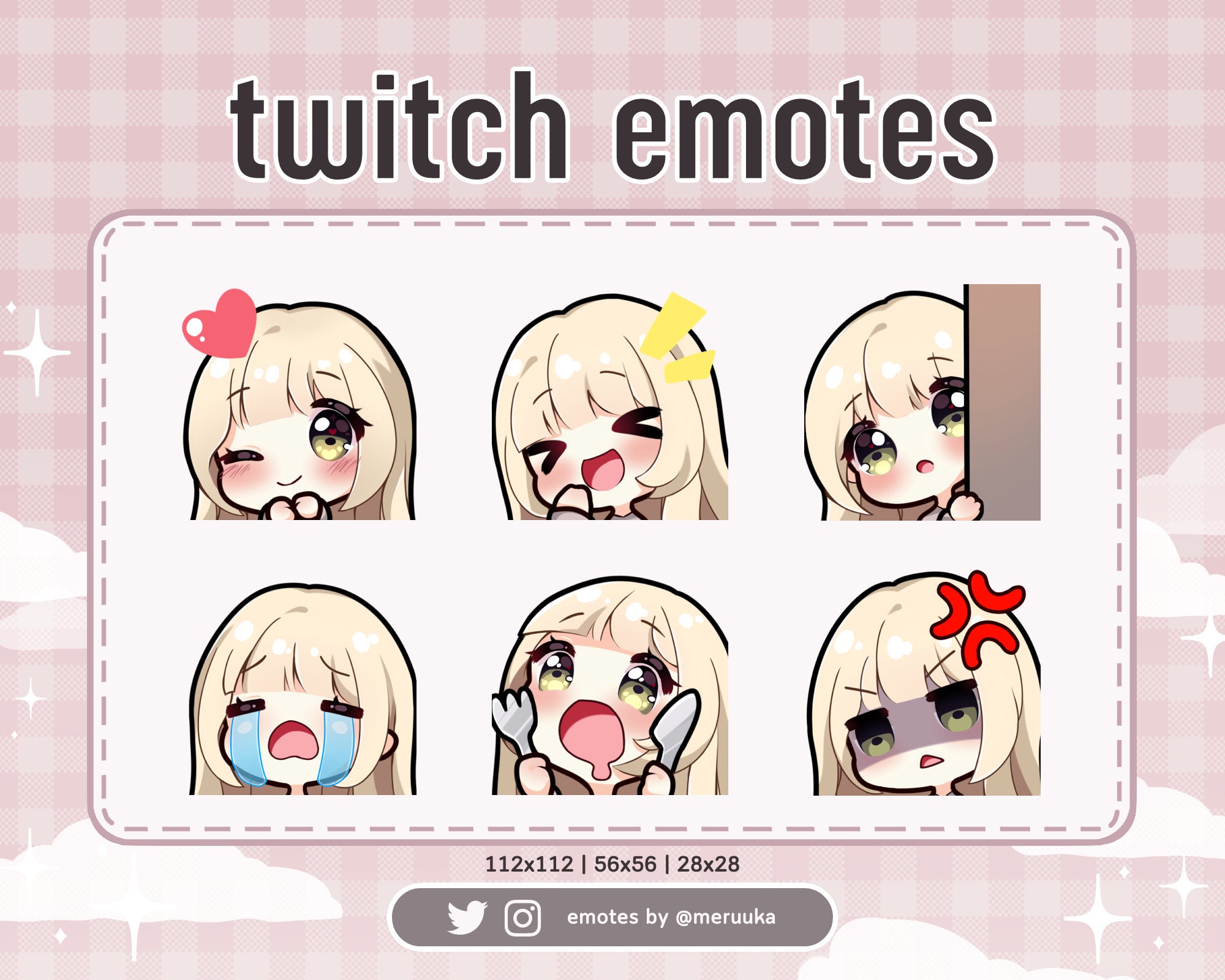 Twitch Emotes / Cute Chibi Girl / Blonde Hair With Bangs / Green Eyes ...