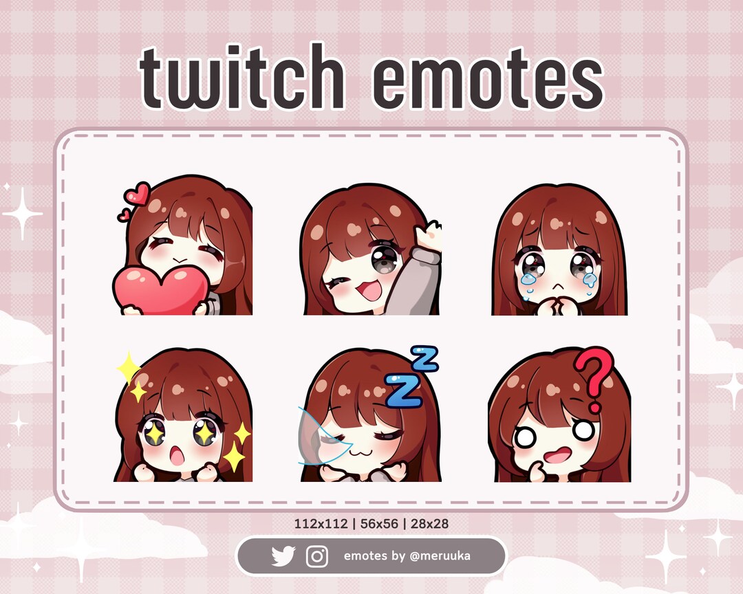 Twitch Emotes / Cute Chibi Girl / Red Hair With Bangs / Black Eyes ...