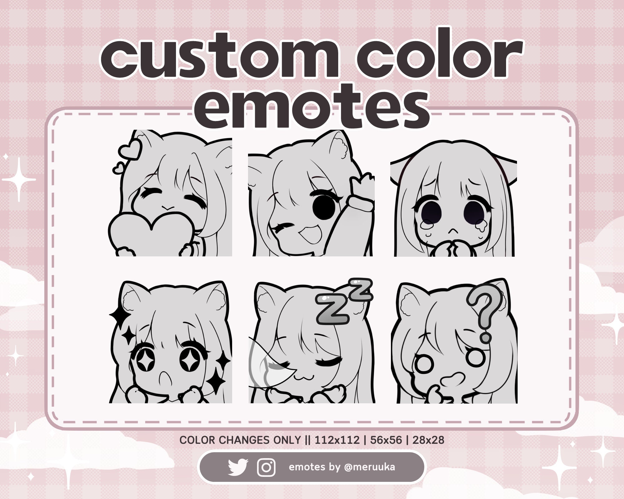 Custom Color Twitch Emotes With Cat Ears / Custom Colour / Cute Chibi ...