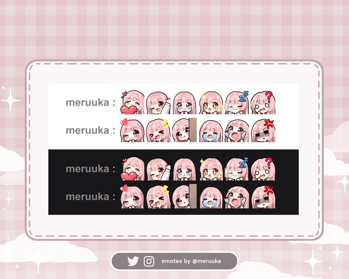 Twitch Emotes / Cute Chibi Girl / Light Pink Hair With Bangs / Pink ...