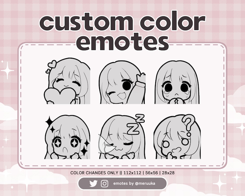 Custom Color Twitch Emotes / Custom Colour / Cute Chibi Girl / Premade ...