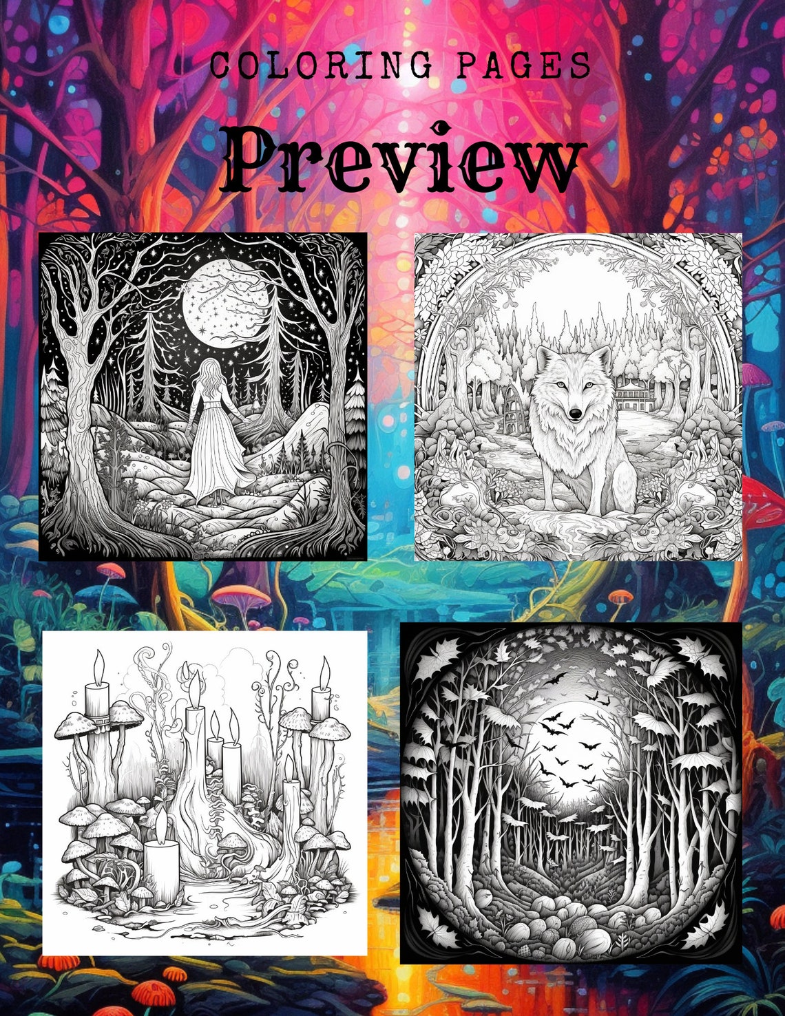 Magical Forest Coloring Pages - Etsy