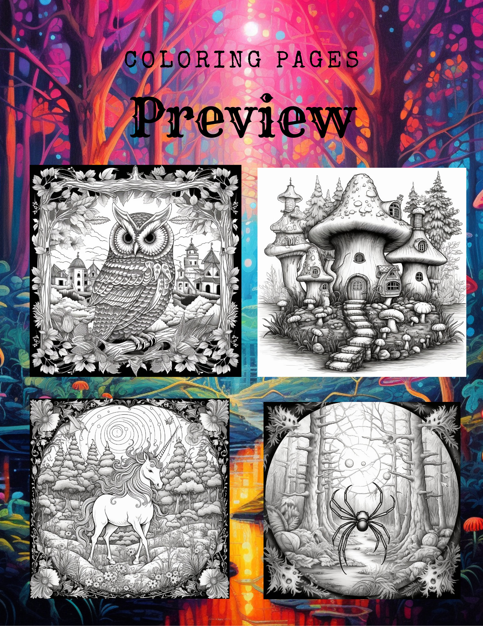 Magical Forest Coloring Pages - Etsy