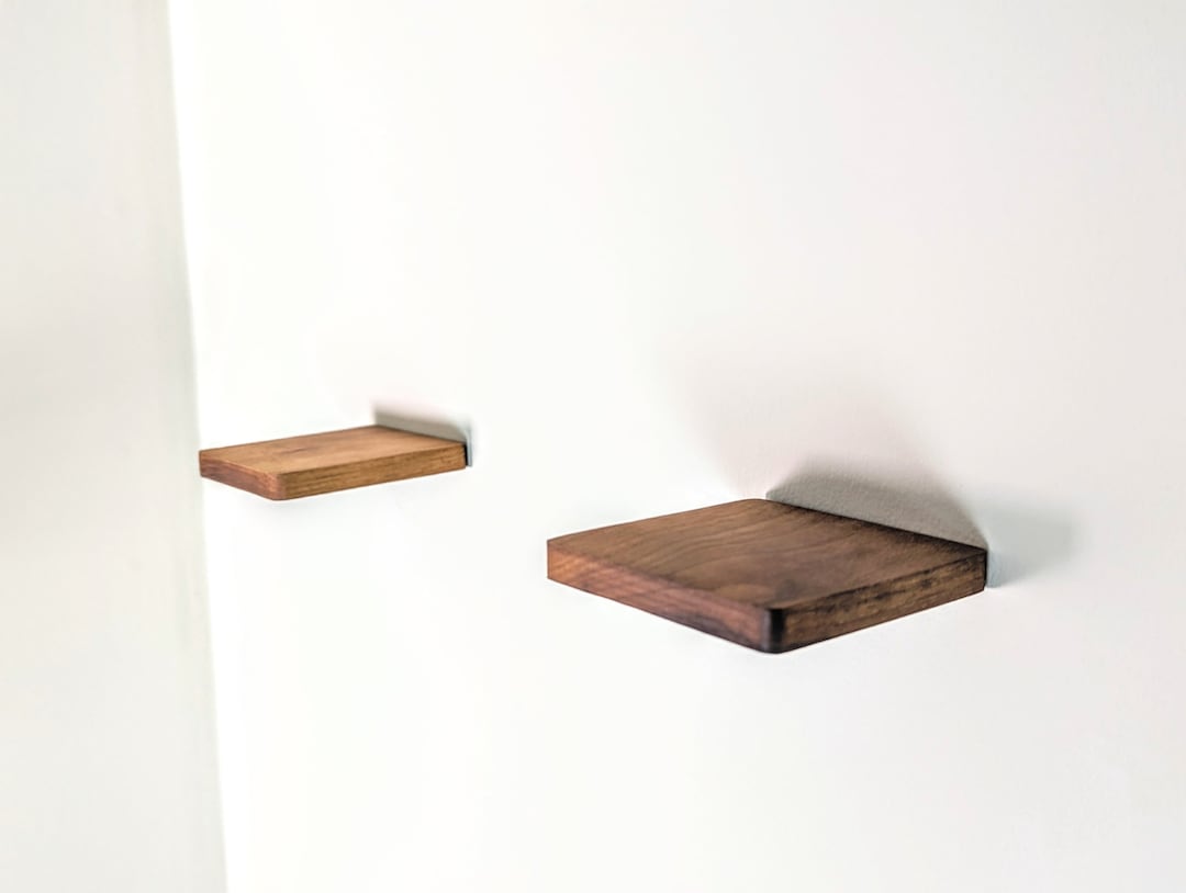 Handcrafted Walnut Floating Shelf Minimalist Square Small Shelves With ...