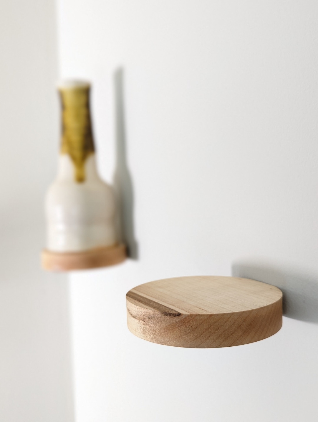 Handcrafted Walnut/maple Floating Shelf: Minimalist Round Wall Decor ...