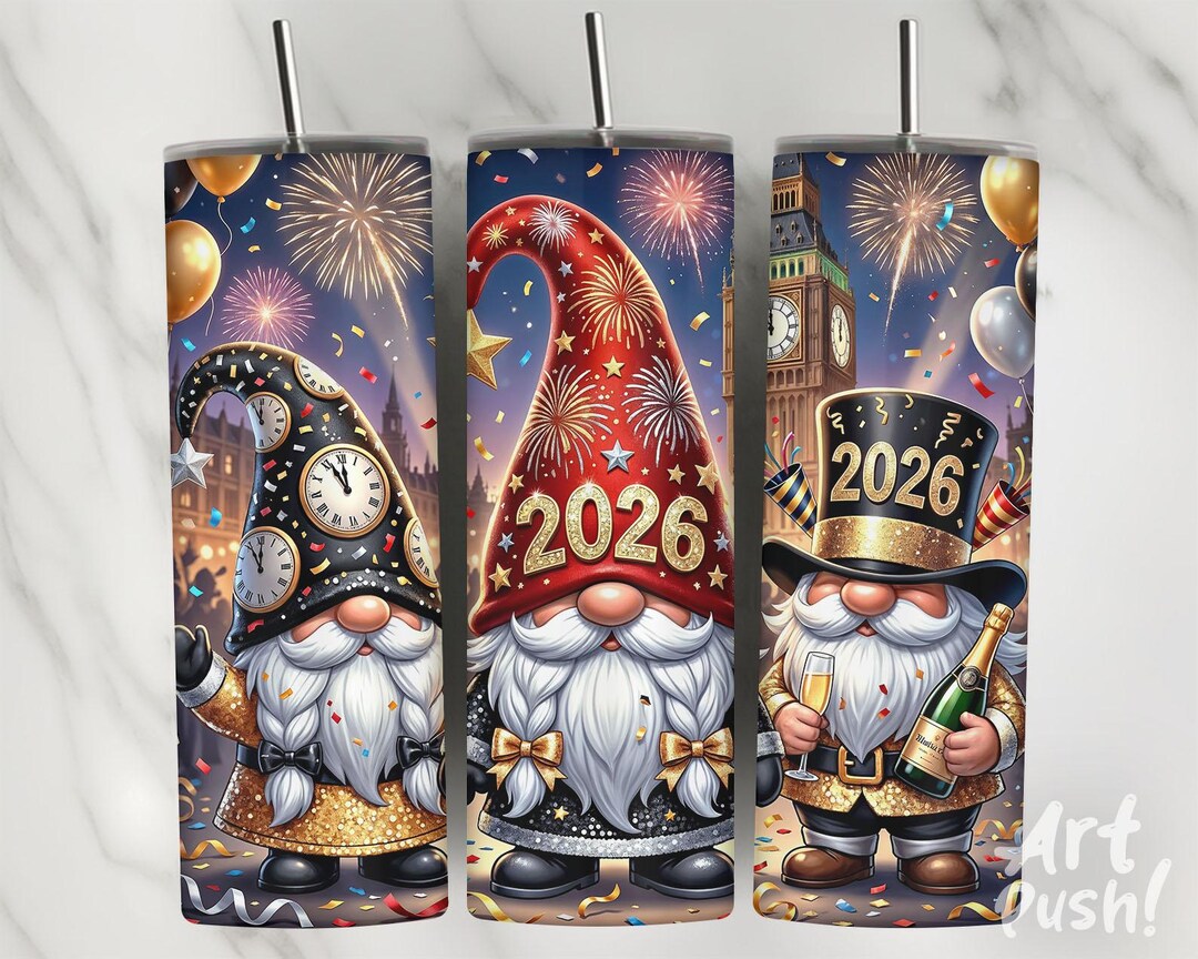 New Years Gnomes, 20oz Skinny Tumbler Wrap, Straight and Tapered Png's ...