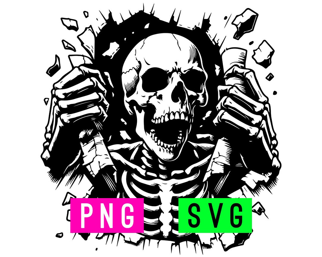 Skeleton Busting Through Wall SVG + PNG | Artpush - Etsy