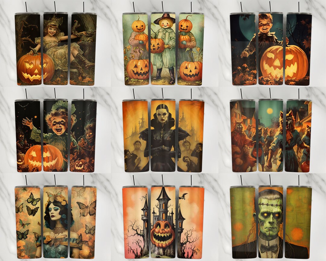 80+ VINTAGE HALLOWEEN Bundle/pack, 20oz Skinny Tumbler Wrap, Straight ...
