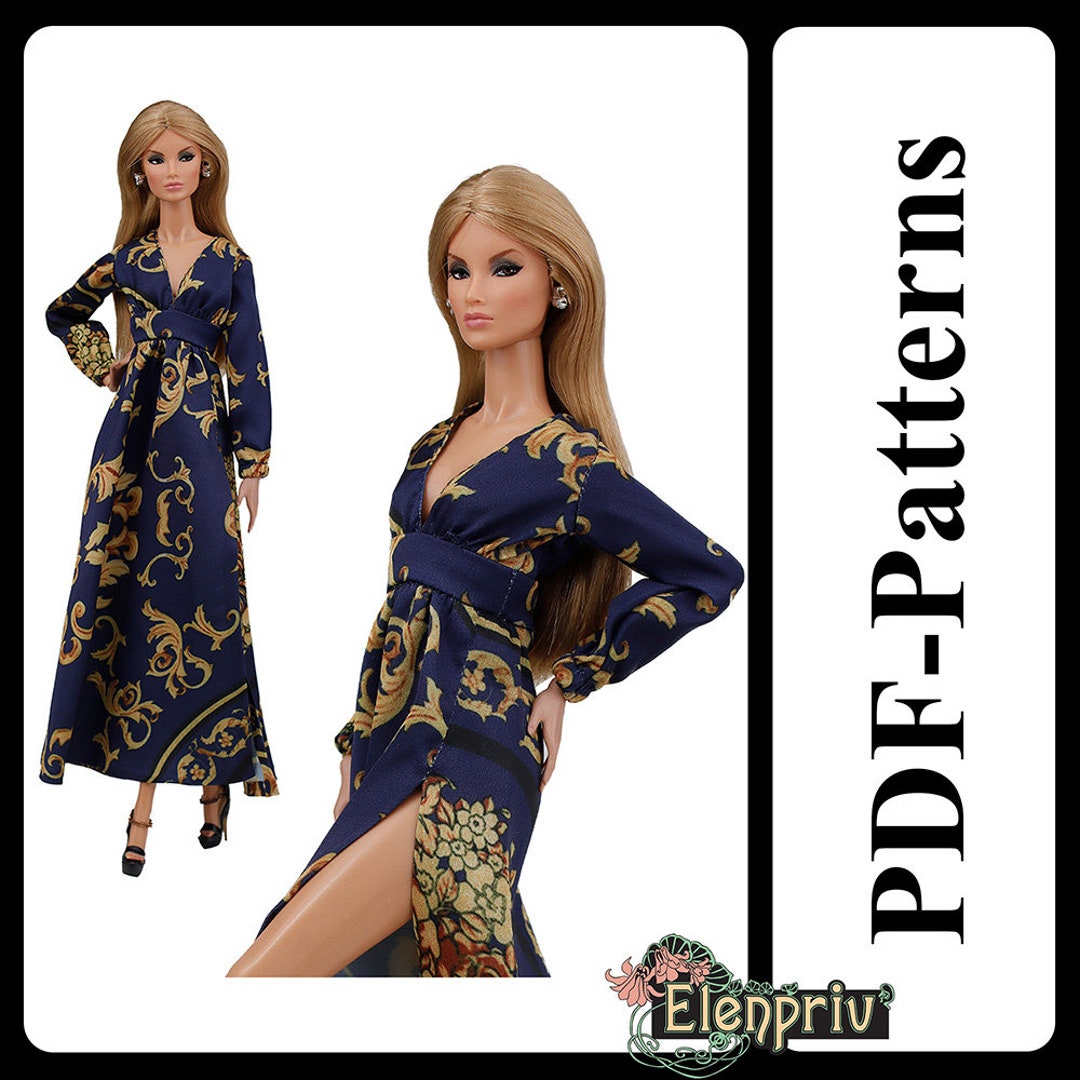 PDF Pattern Beautiful Silk Dress for 11 1/2 FR2, Pivotal, Repro, MTM ...
